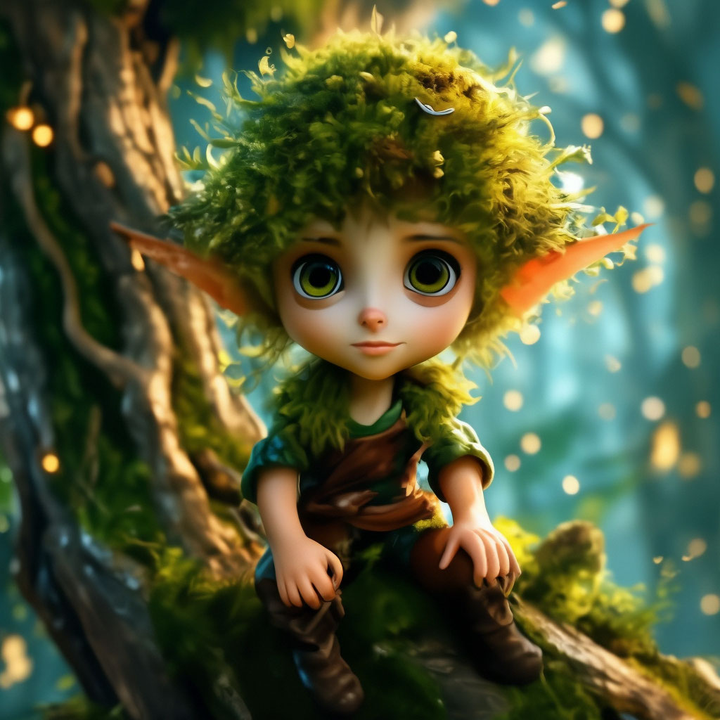 "Little elves with big eyes live on a big fairy tree" — image created ...
