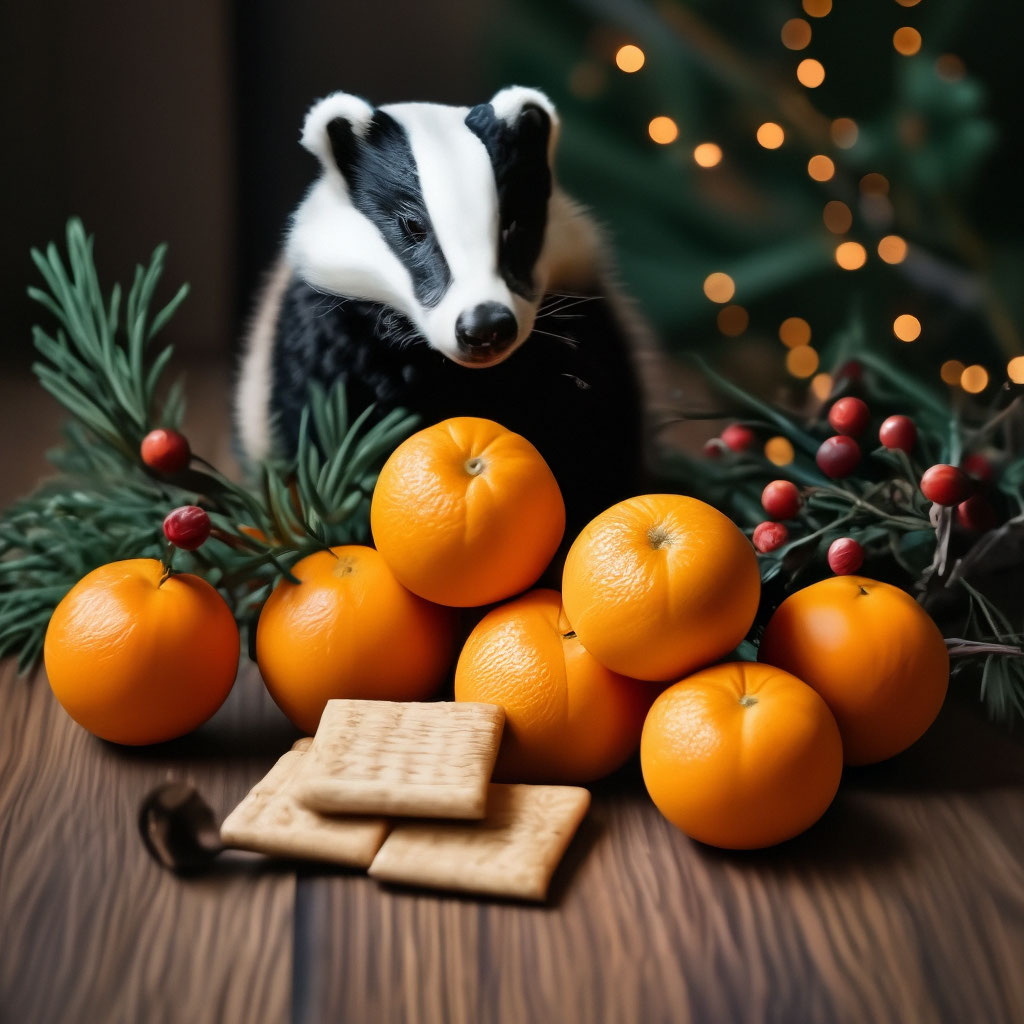 "Terry badger crackers tangerines fir branches" — image created in ...