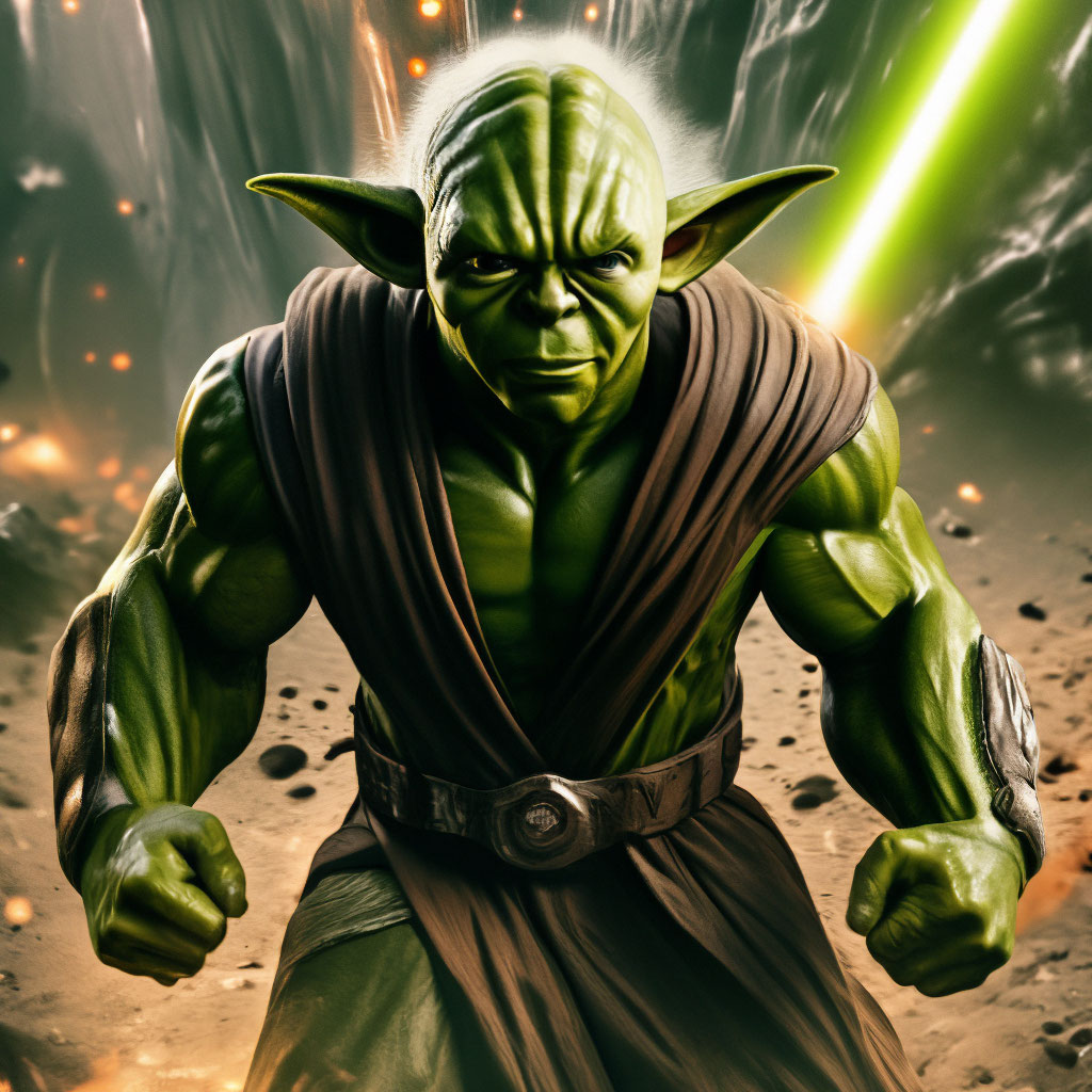 "Master yoda is green with huge Hulk muscles, a world in chaos, a rift ...