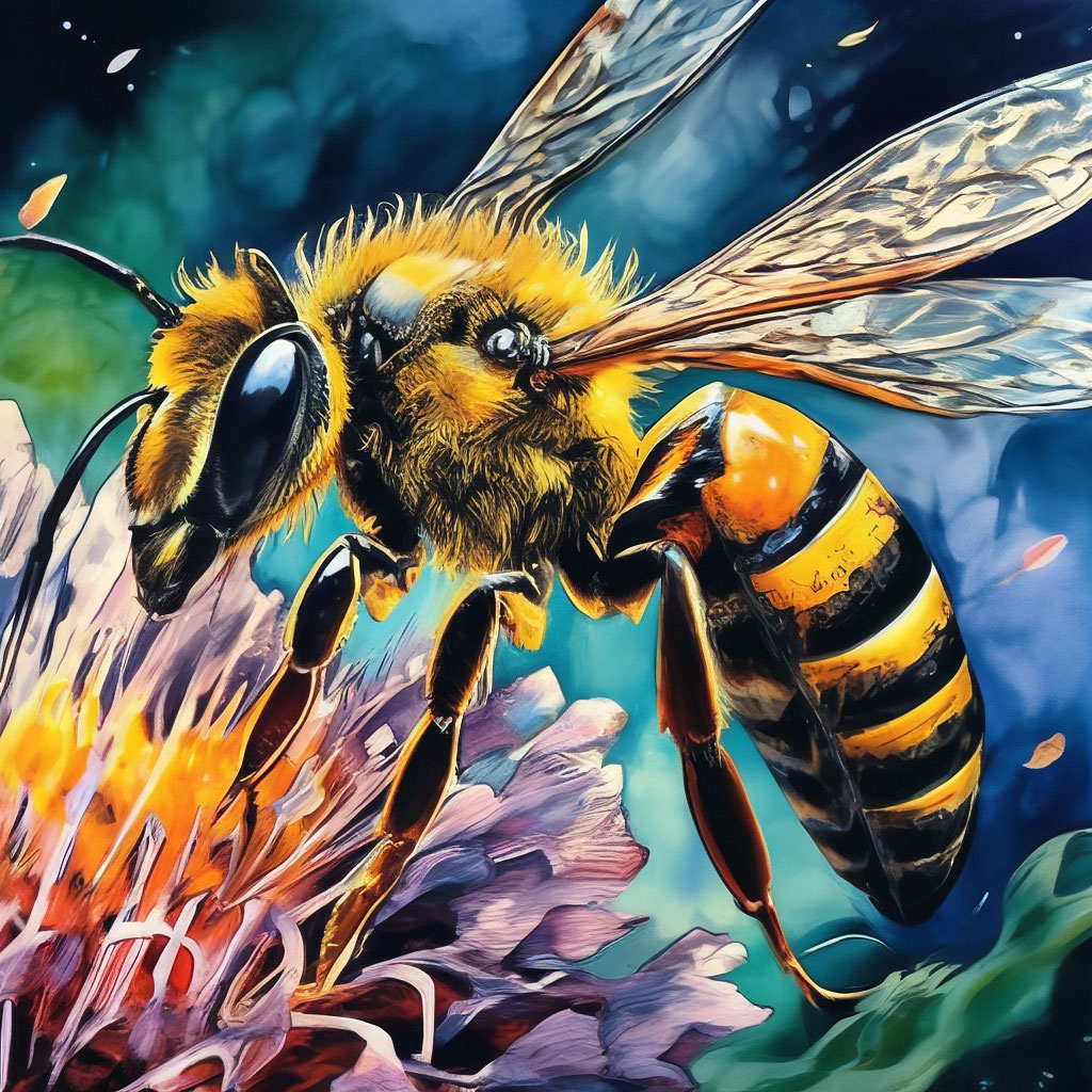 "Bee, color engraving, color illustration, watercolor, ink, vector ...
