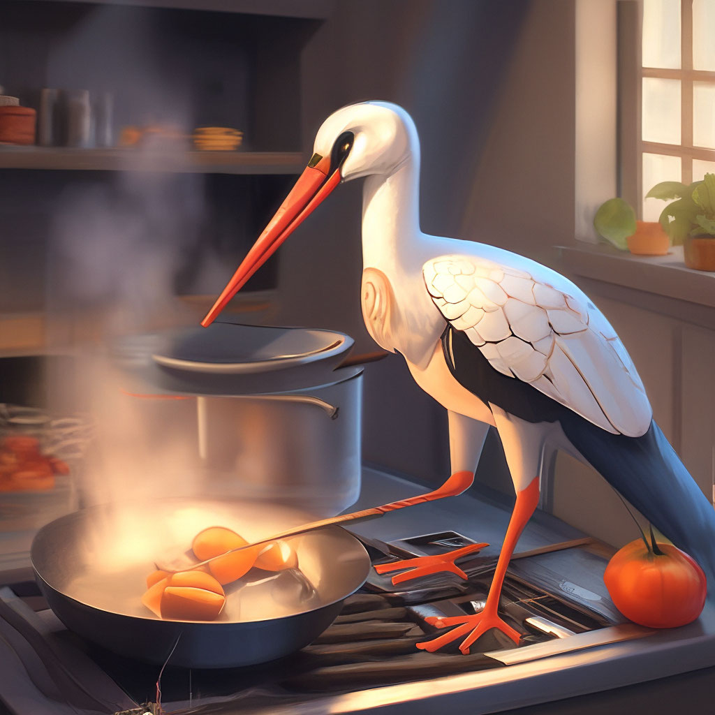 "Stork cook" — image created in Shedevrum