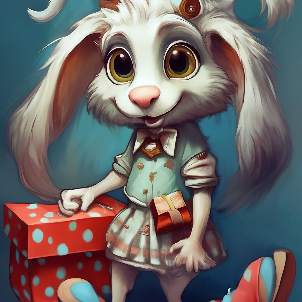 "Sketch, silly little eye, an awkward character, a lop-eared zoomorph ...