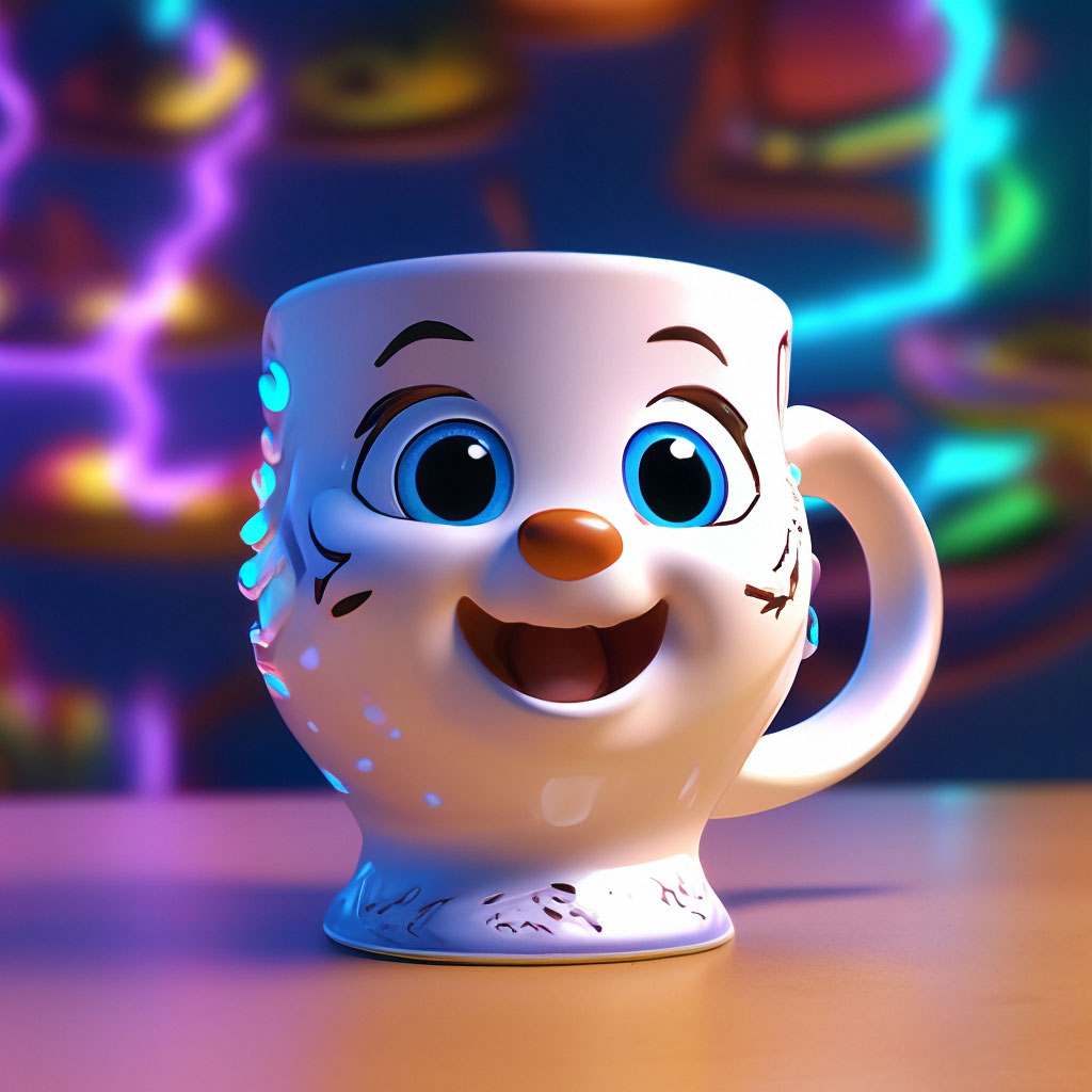 "Cute little talking porcelain cup, funny smile, realistic, high image ...