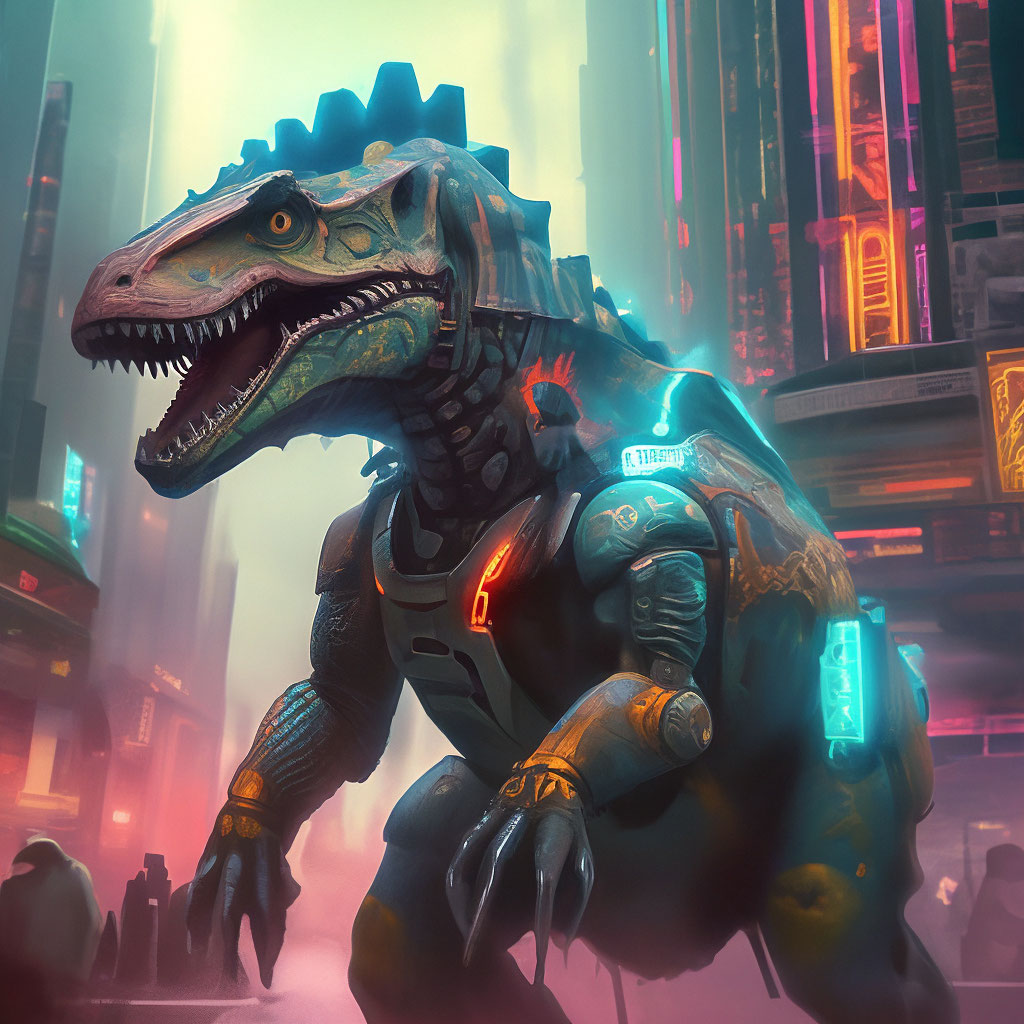 "Cyber dinosaur." — image created in Shedevrum