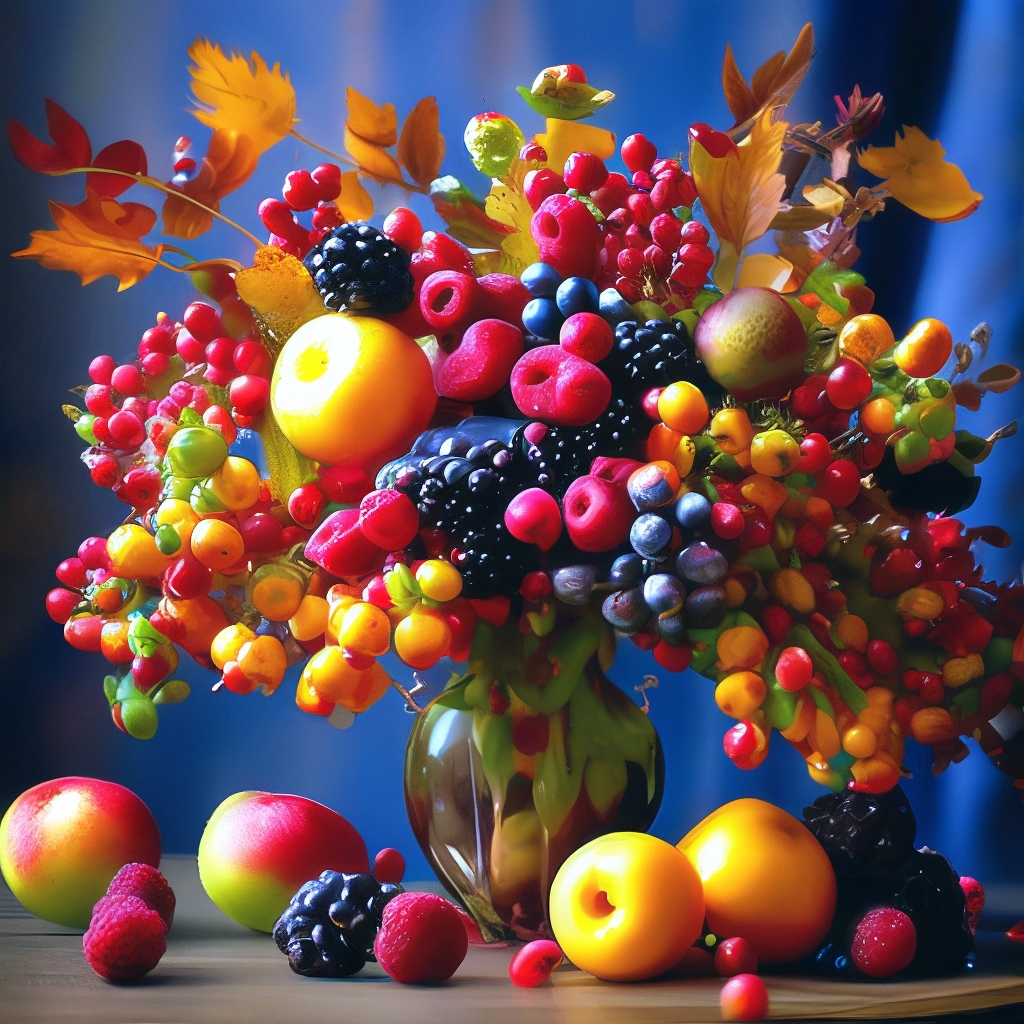 "Berry-fruit floral bright autumn bouquet, aesthetically pleasing ...