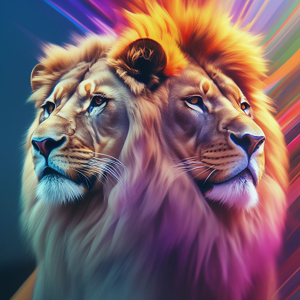 "Lion and Lioness Double exposure , computer graphics, 5d, 164k ...