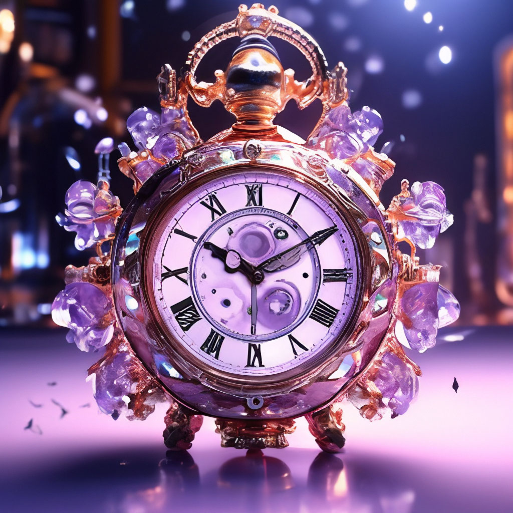 "Crystal clock, lilac, steampunk, high detail watches and glass ...