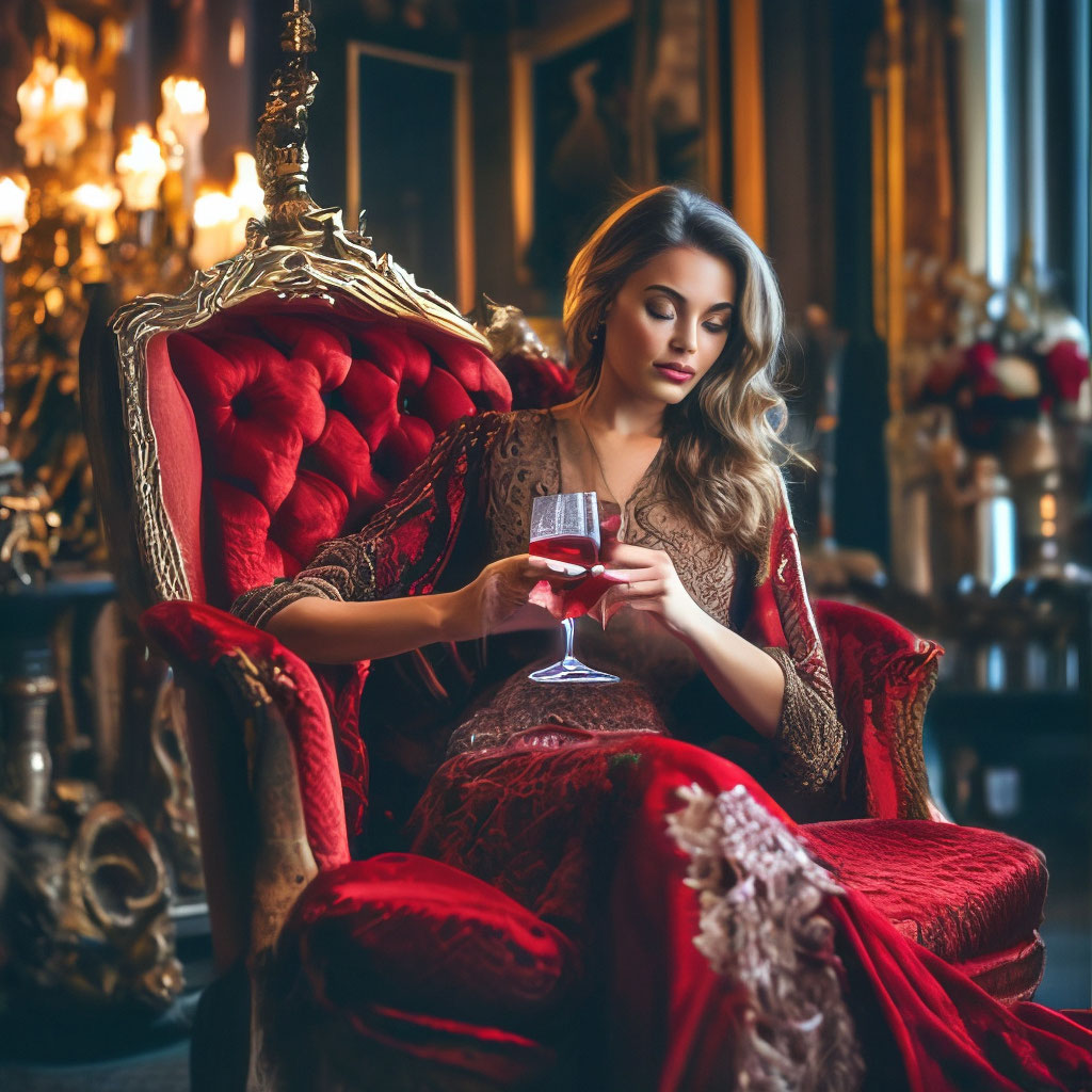 "Boudoir, Baroque armchair, beautiful woman sitting in an armchair, an ...