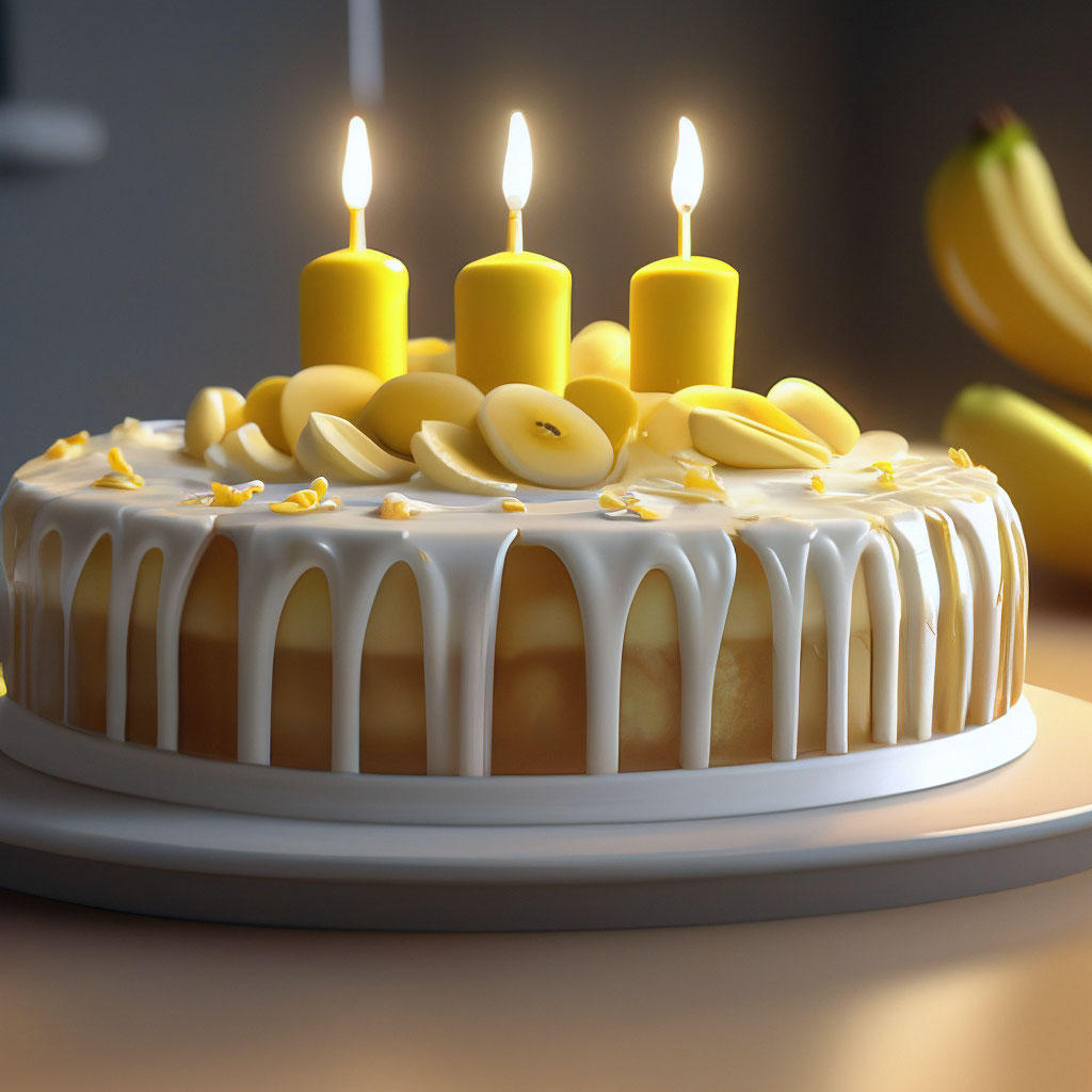 "A large banana cake, a piece of the cake is made into a cut. banana ...