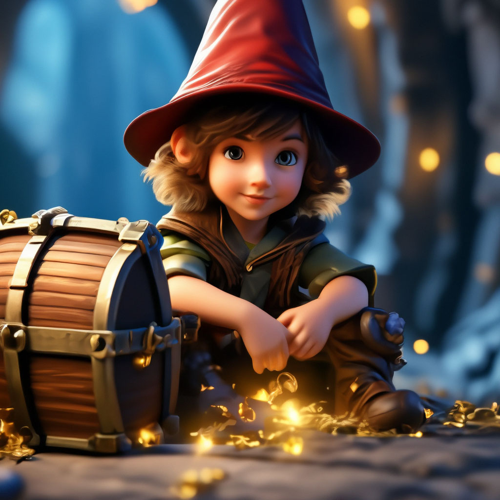 "Cute+small+fabulous +dwarf +hat kid+sitting+near an open chest +with ...