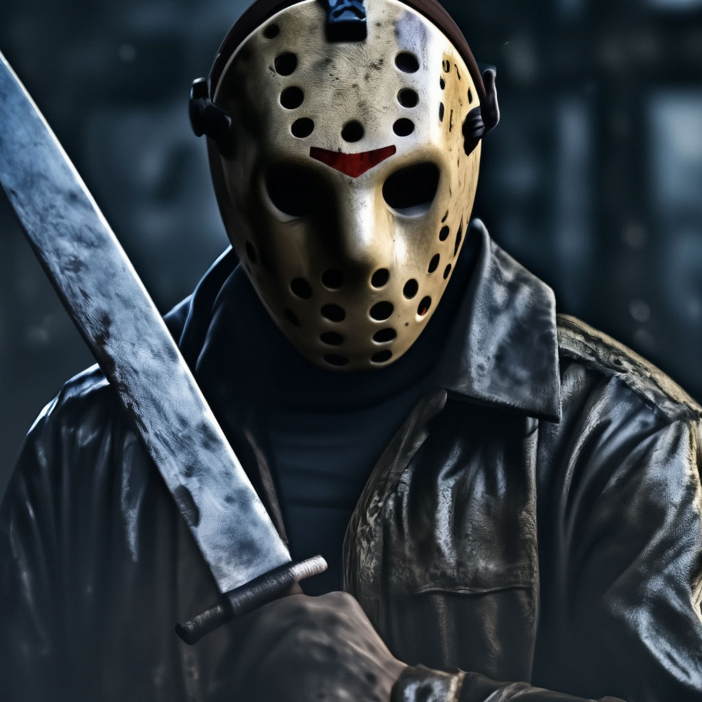 "Jason Voorhees with a machete in his hands, realistic, professional ...