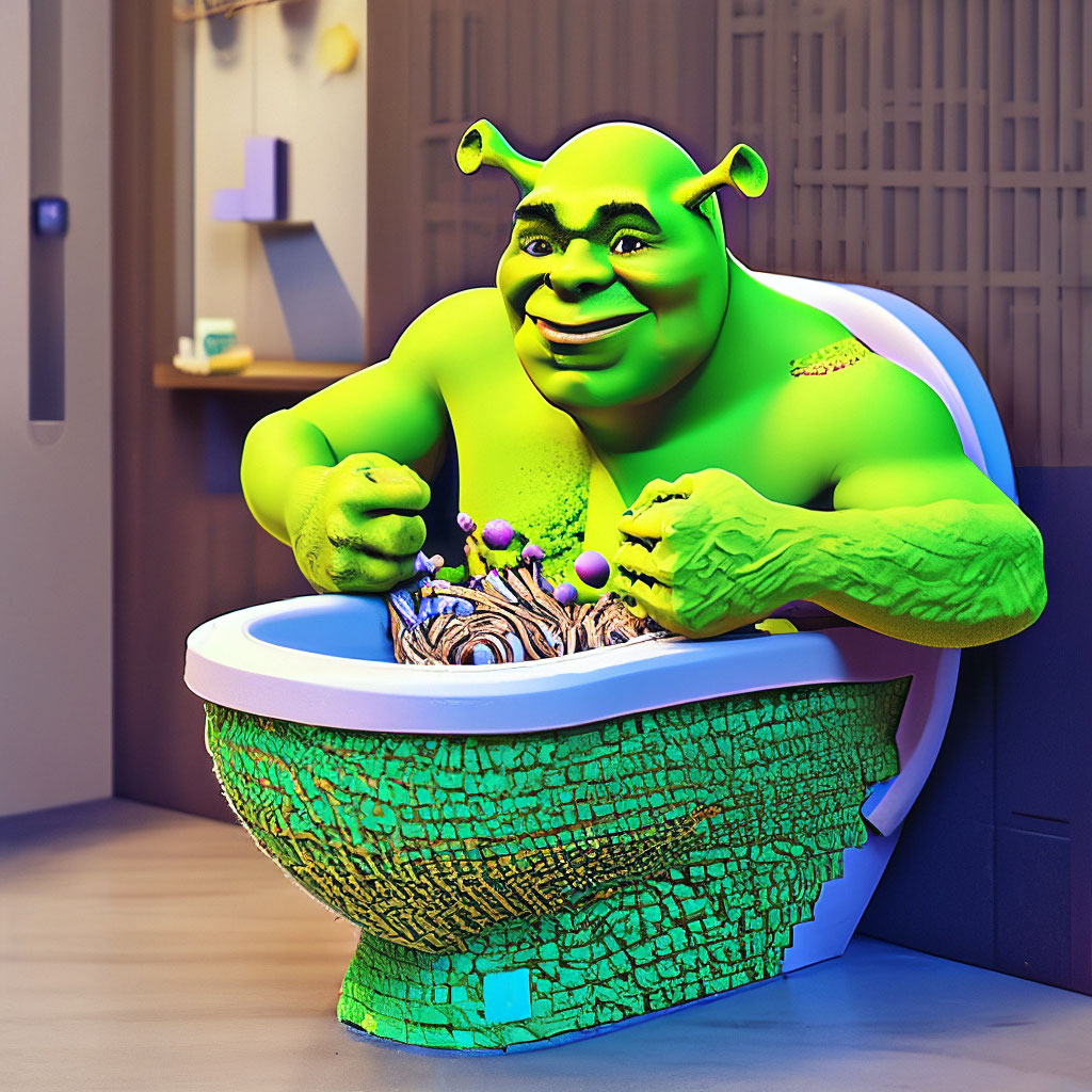 "Skibidi toilet shrek" — image created in Shedevrum