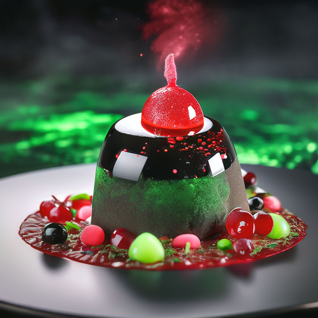 "Dessert "δημοκρατία" lava with Magma Syrup powder Red & Green Obsidian ...