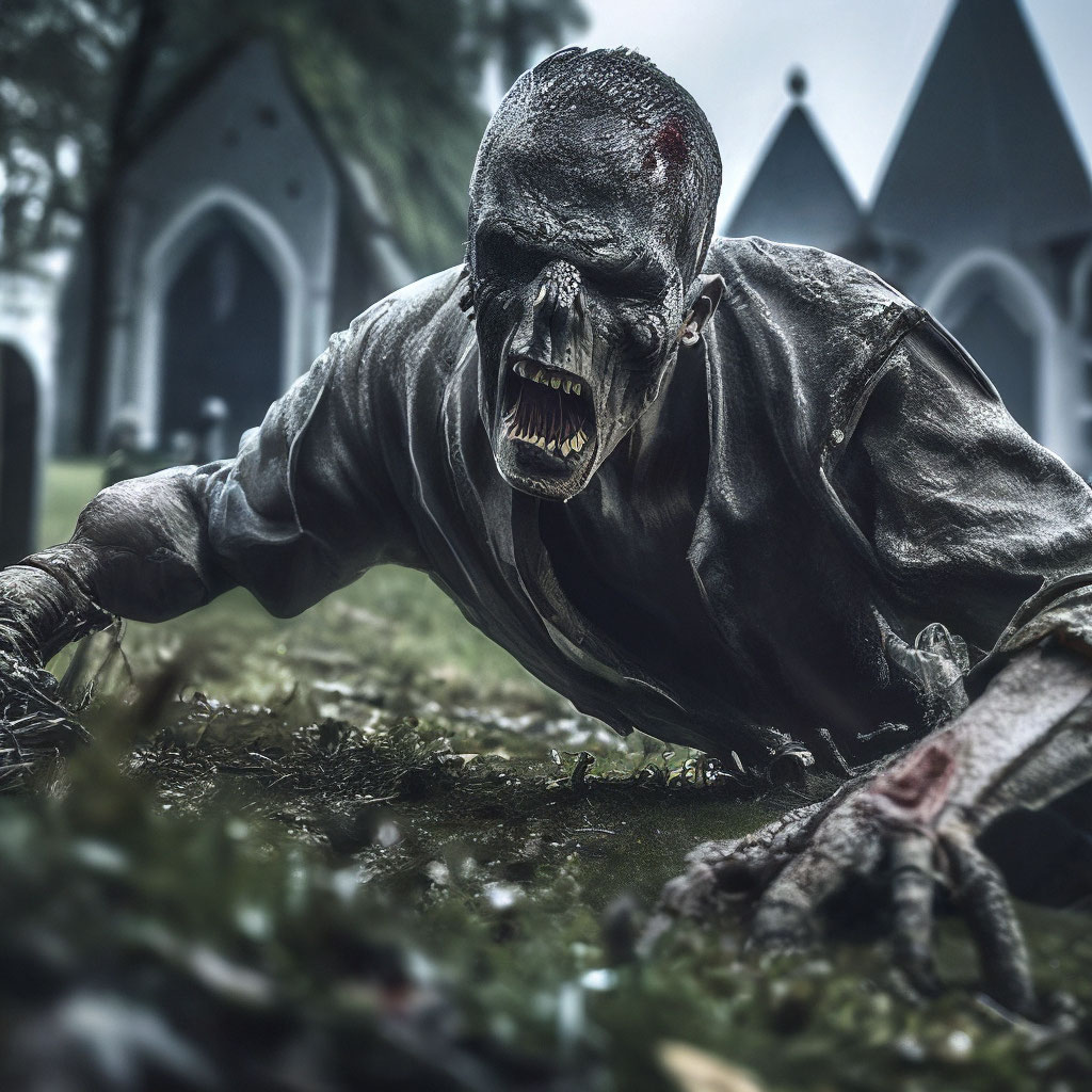 "Fantasy, scary, horrible zombie crawls out of the ground in the ...
