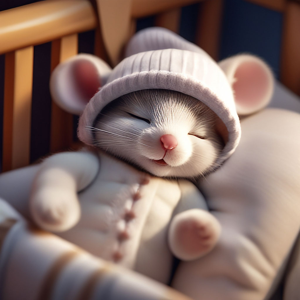 "🌛sweet dreams to all🌜 cute mouse in a cap sleeping on a pillow in a ...