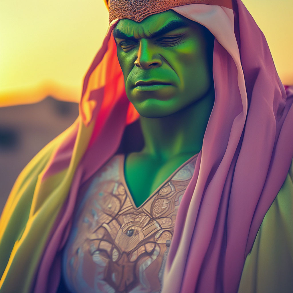 "Hulk in Agrabah in an Arab costume" — image created in Shedevrum