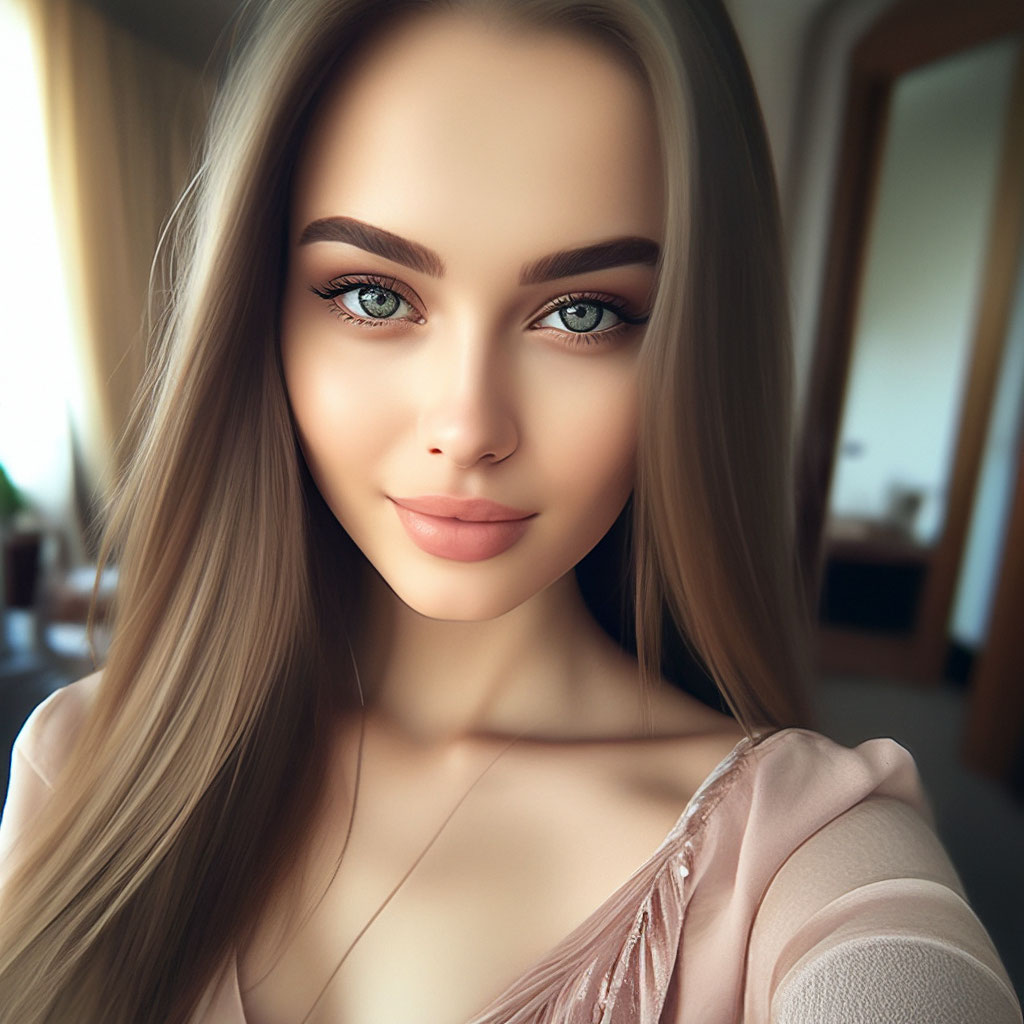 "Beautiful girl, 21 years old, Ukrainian, cute face, straight hair ...