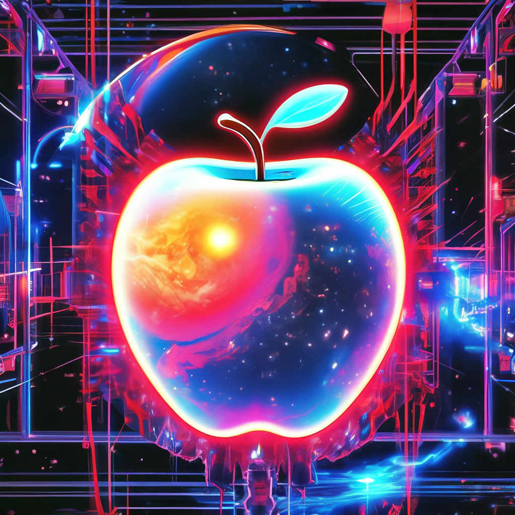 "An apple with space and the universe inside" — image created in Shedevrum