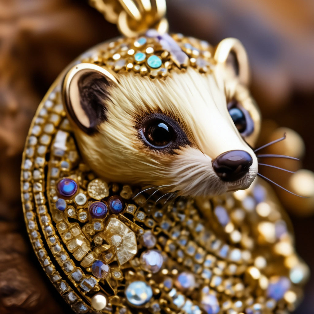 "Pendant ferret precious, gold, precious stones" — image created in ...