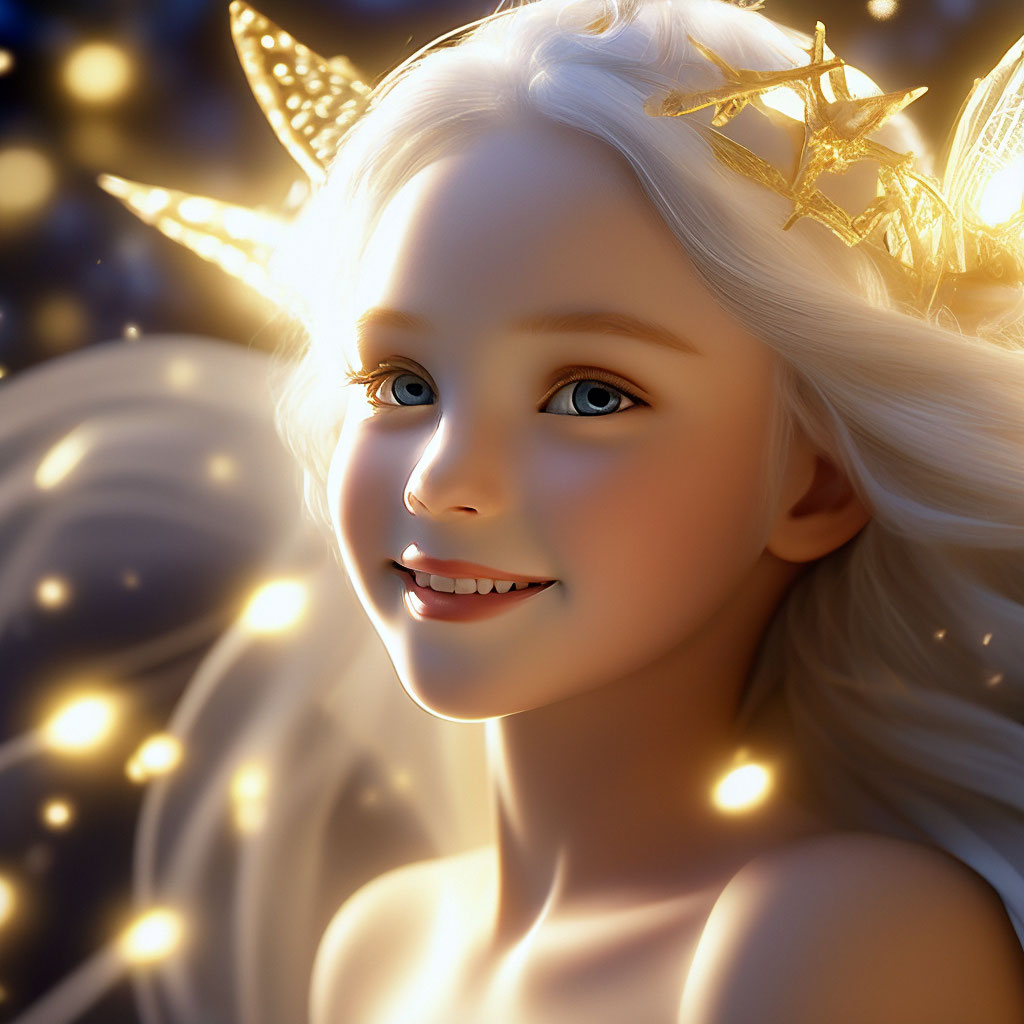 "Angels of light, a refined girl's face, golden threads are braided in ...