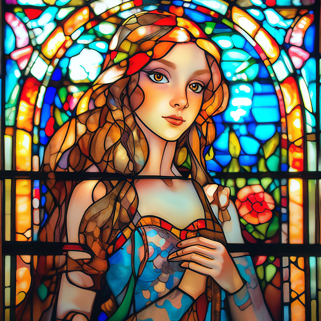 "Stained glass girl" — image created in Shedevrum
