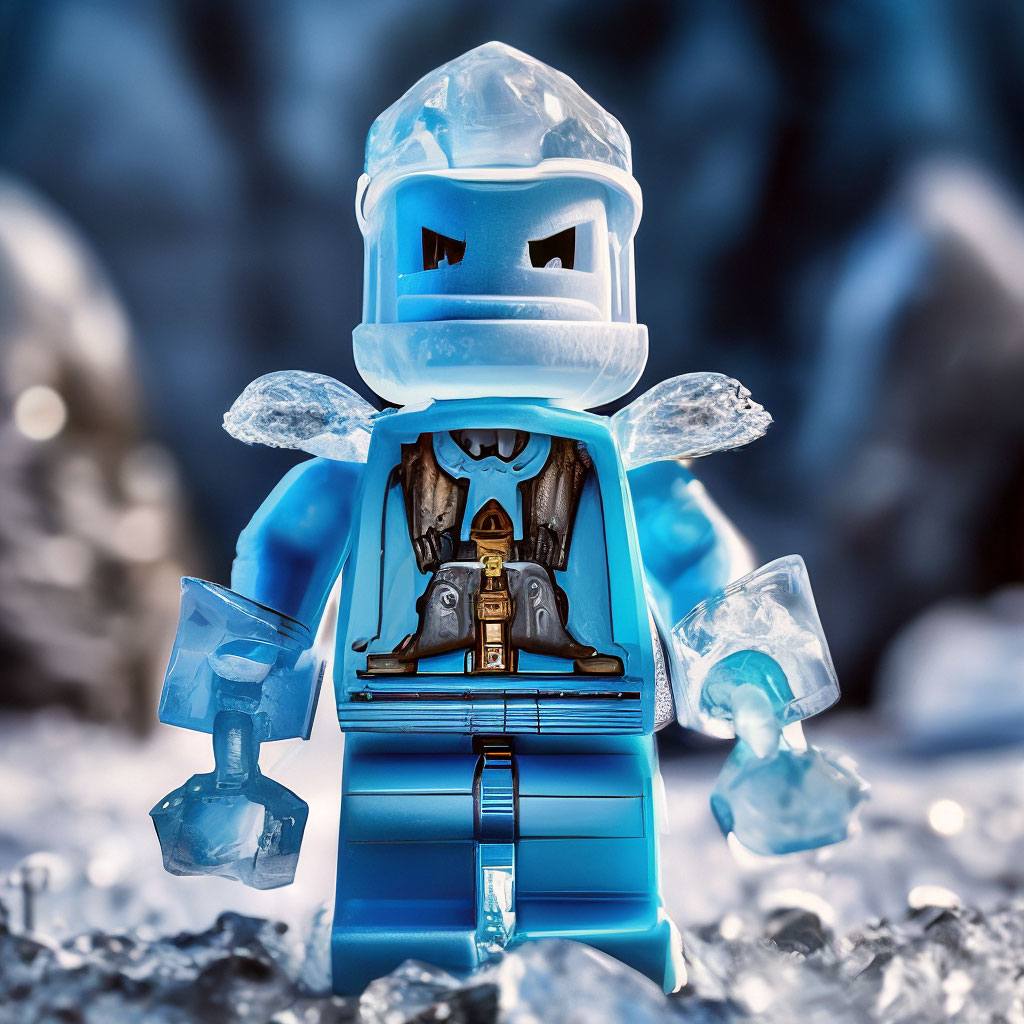 "Lego-style ice man, detailed in detail, raw" — image created in Shedevrum
