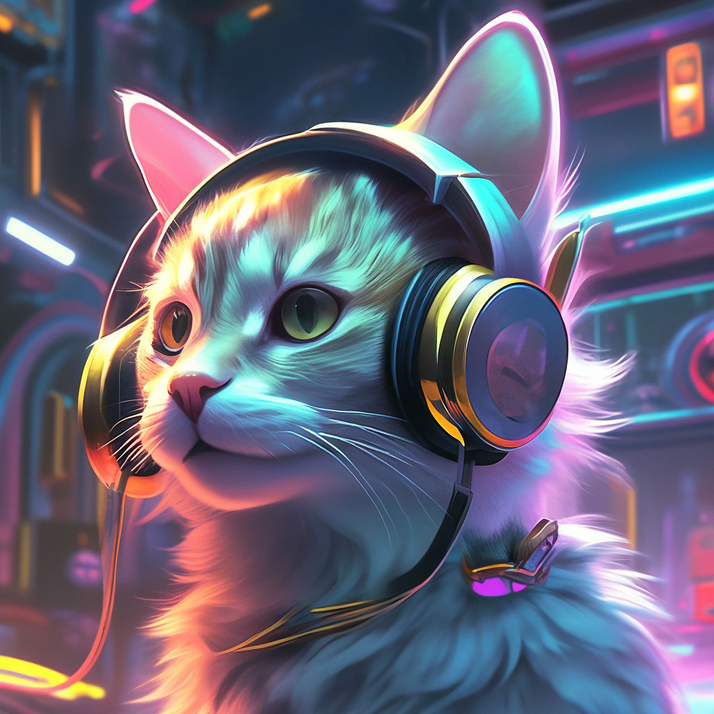 "The cat is getting high on headphones" — image created in Shedevrum