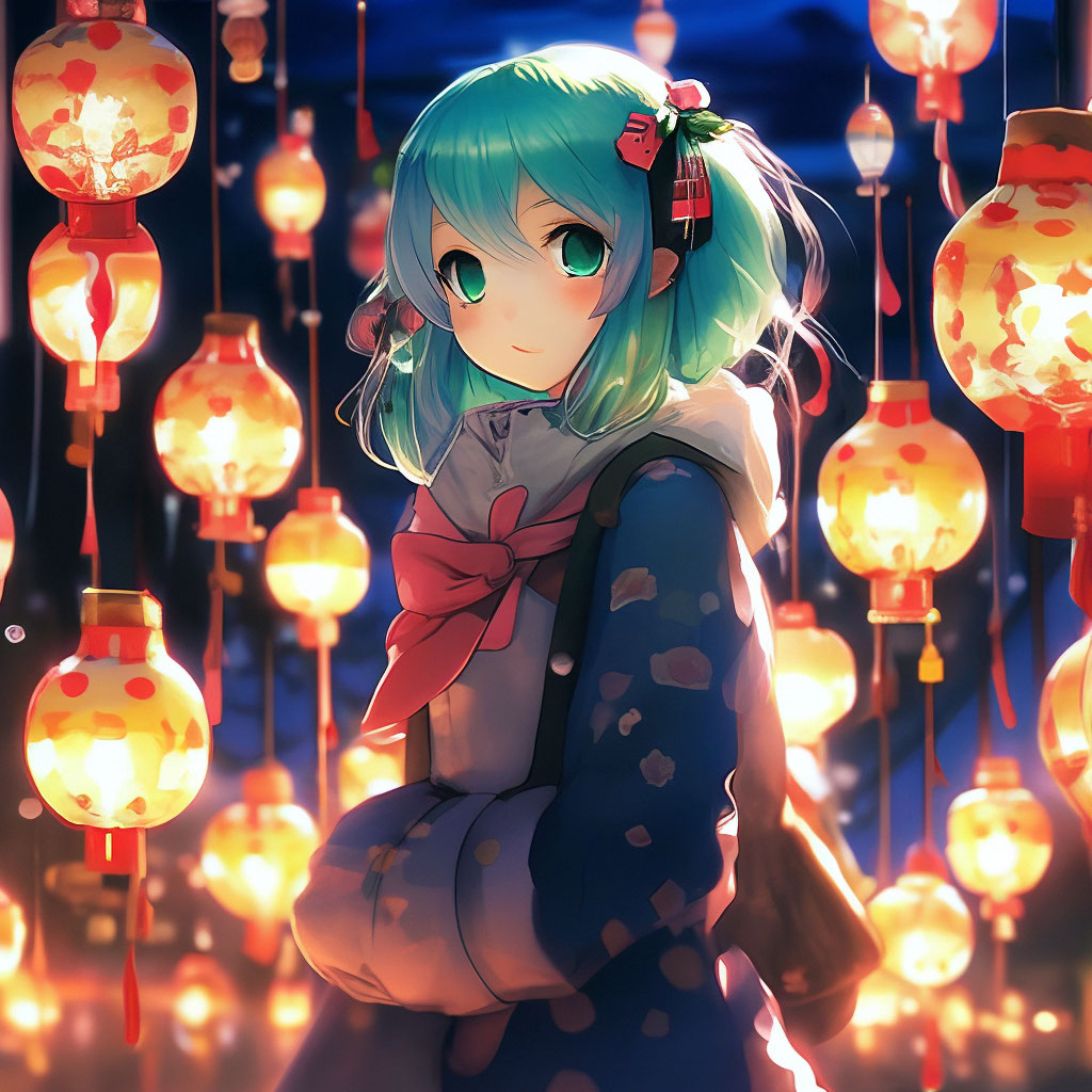 "Anime lanterns, miku" — image created in Shedevrum
