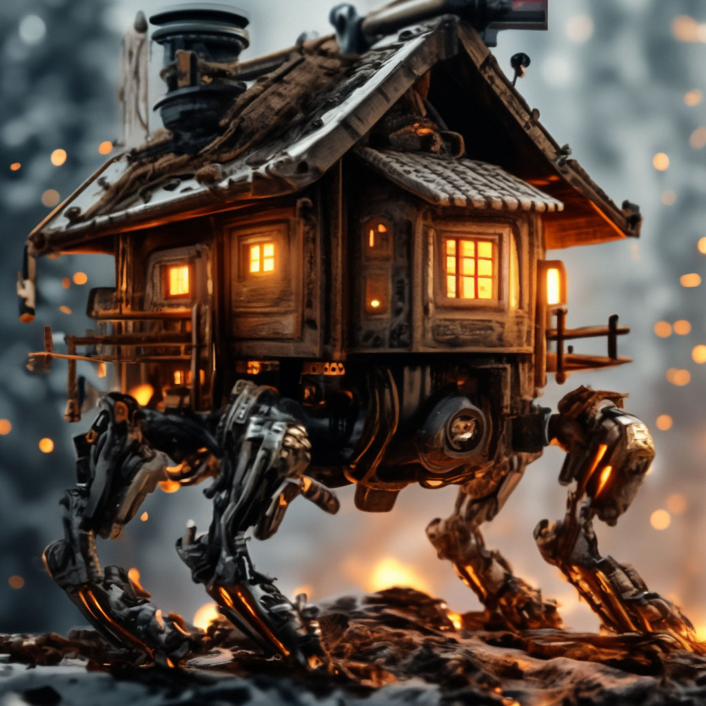 "Robots build a hut on chicken legs, realistic, small details," — image ...