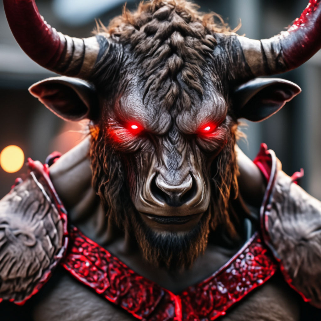 "A minotaur with red eyes. professional photo,64k, realistic, high ...