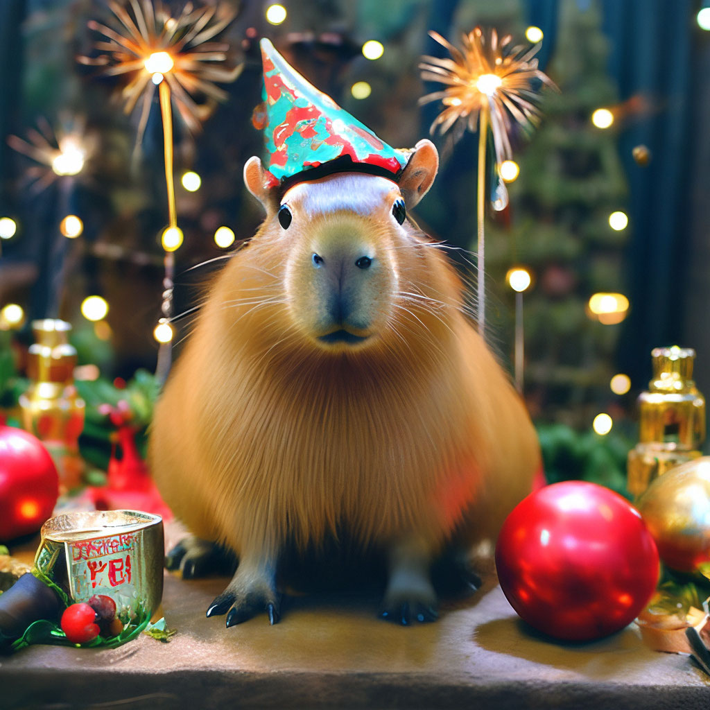 "New Year's capybara" — image created in Shedevrum