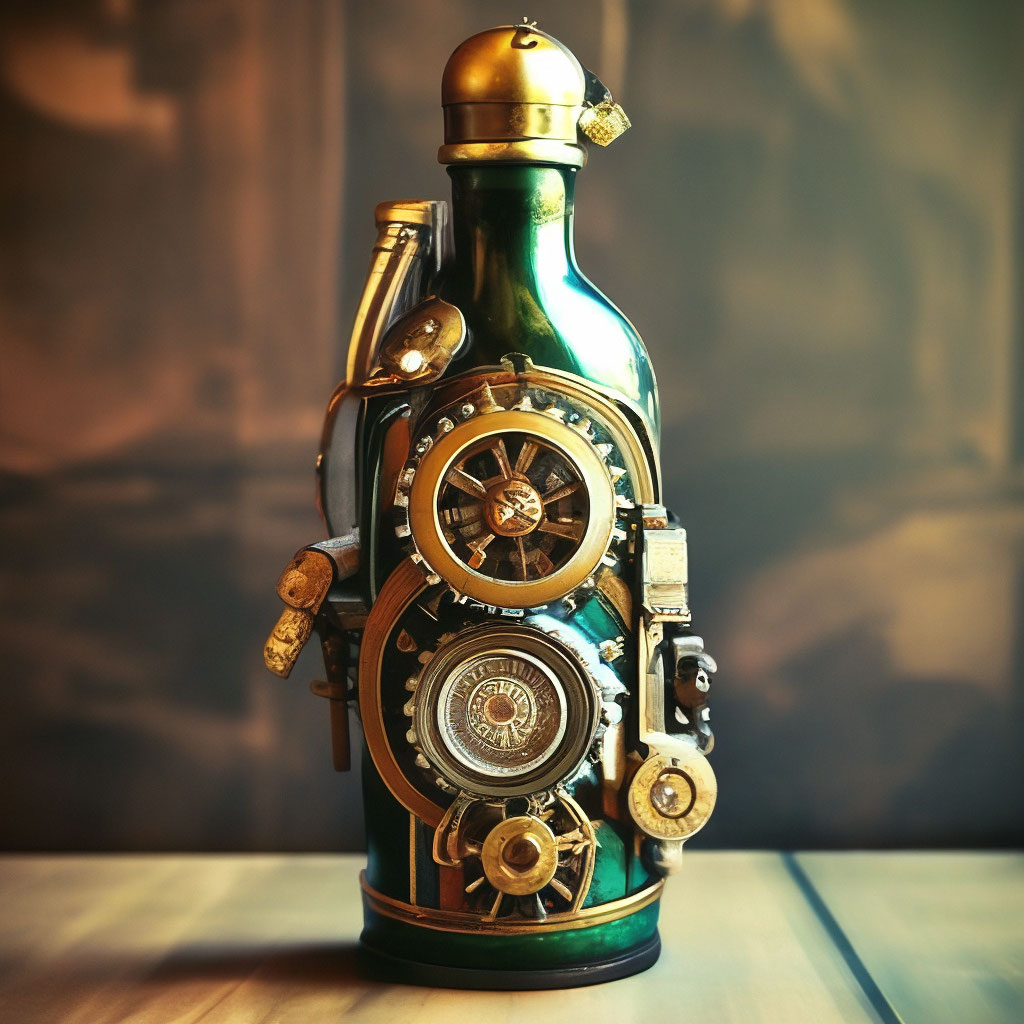 "Water bottle, steampunk style." — image created in Shedevrum