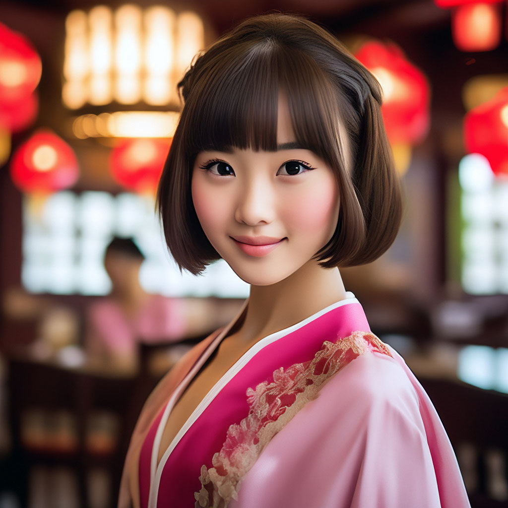 "Chinese beauty, brown eyes, pink cheeks, dimples, short haircut ...