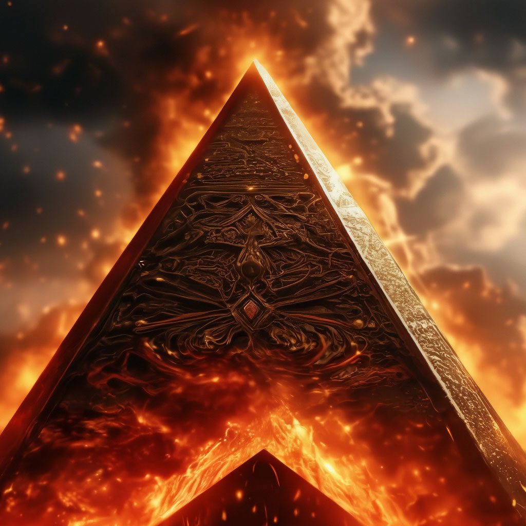 "Pyramid soars up in the flame of fire, ultra detail, filigree, fine ...