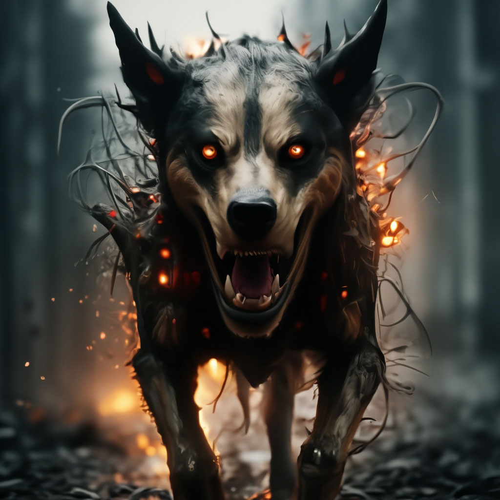 "Creepy mutant dog" — image created in Shedevrum
