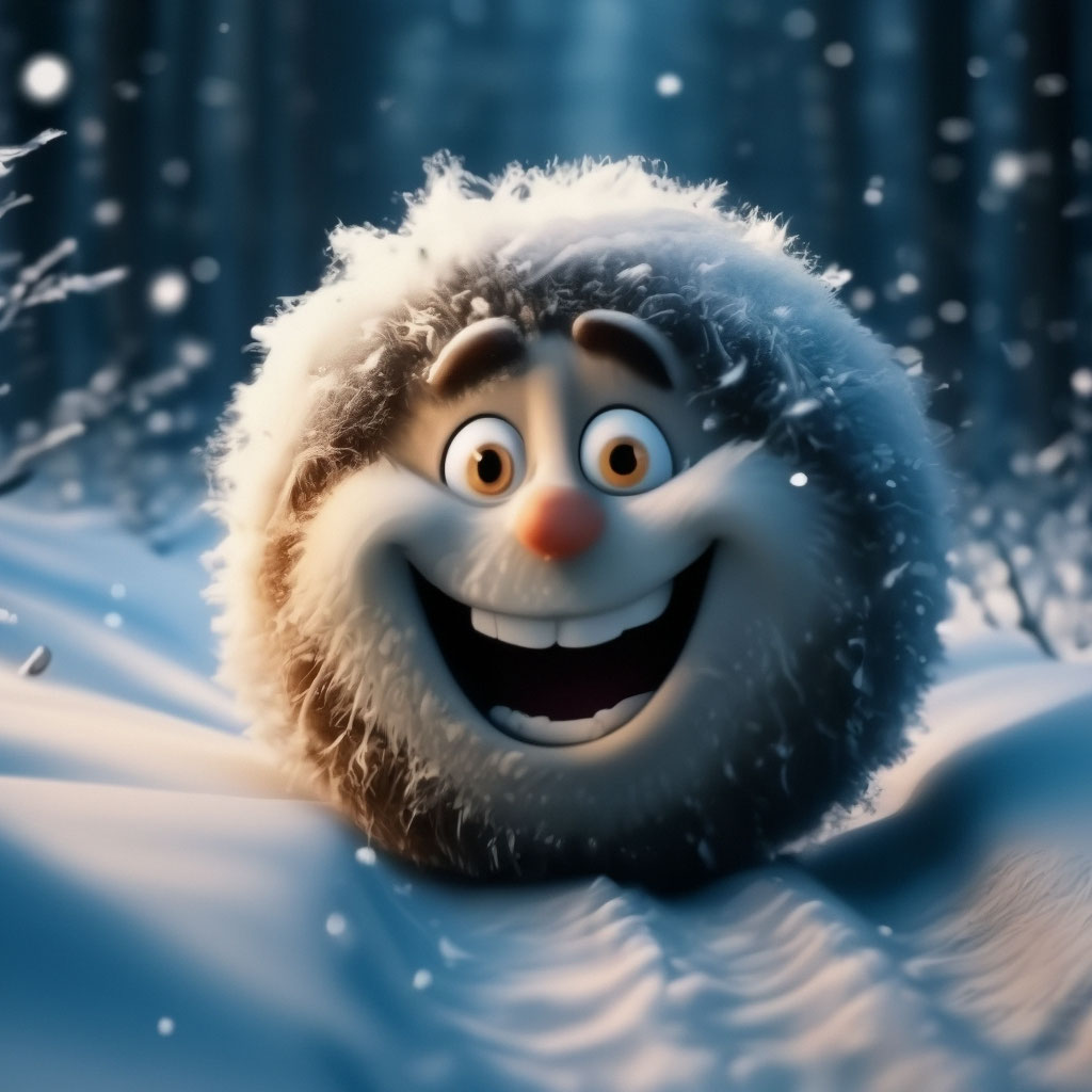 "Winter Bun. a creaky snowball with transparent eyes and the face of a ...