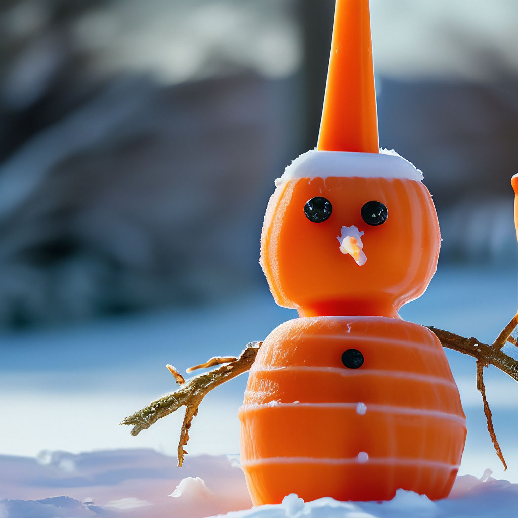 "A snowman with a carrot body, an icicle nose, carrot balls, icicles ...