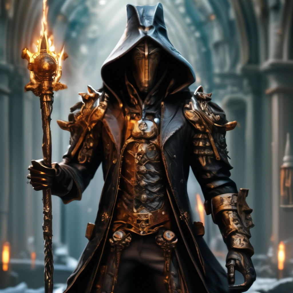 "Dark Fantasy, a combat magician, with a staff in his hand in the ...