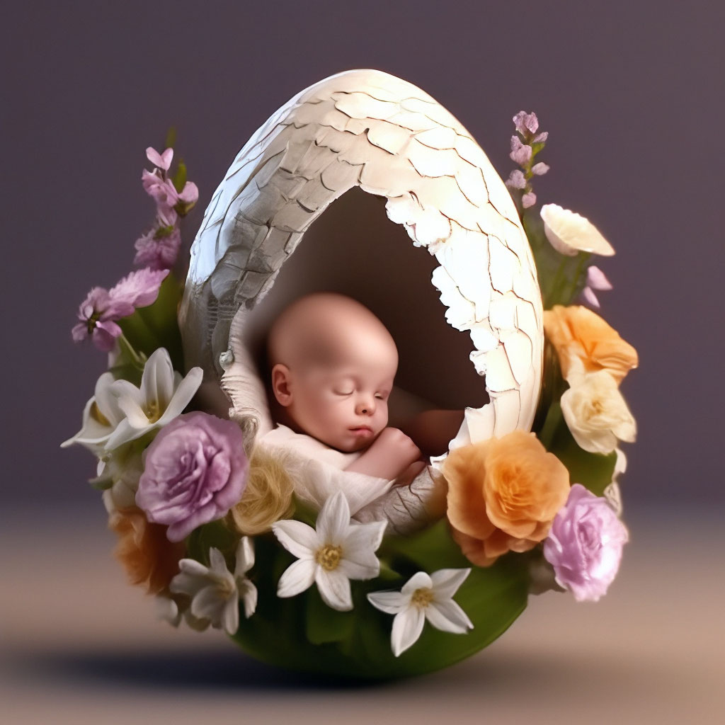 "The embryo of a child inside an egg, an egg wrapped in beautiful ...