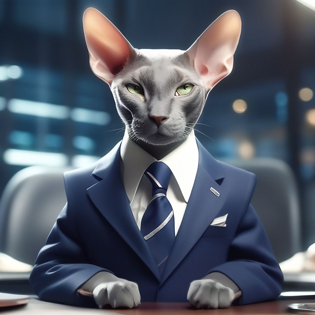 "Sphinx cat in a business meeting suit, realistic, beautiful, 4k, high ...