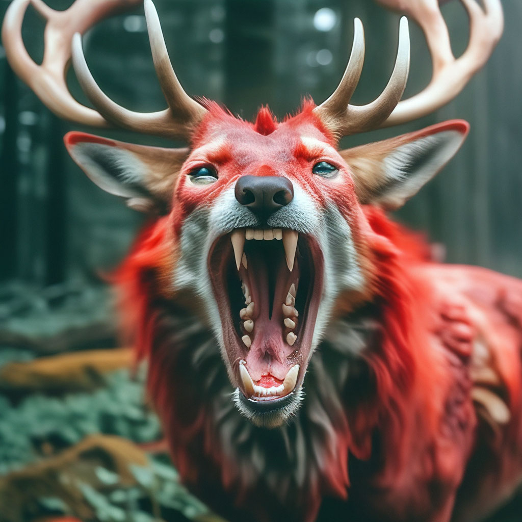 "The red snarl of a wolf, the mouth,is not a living fairy-tale deer ...