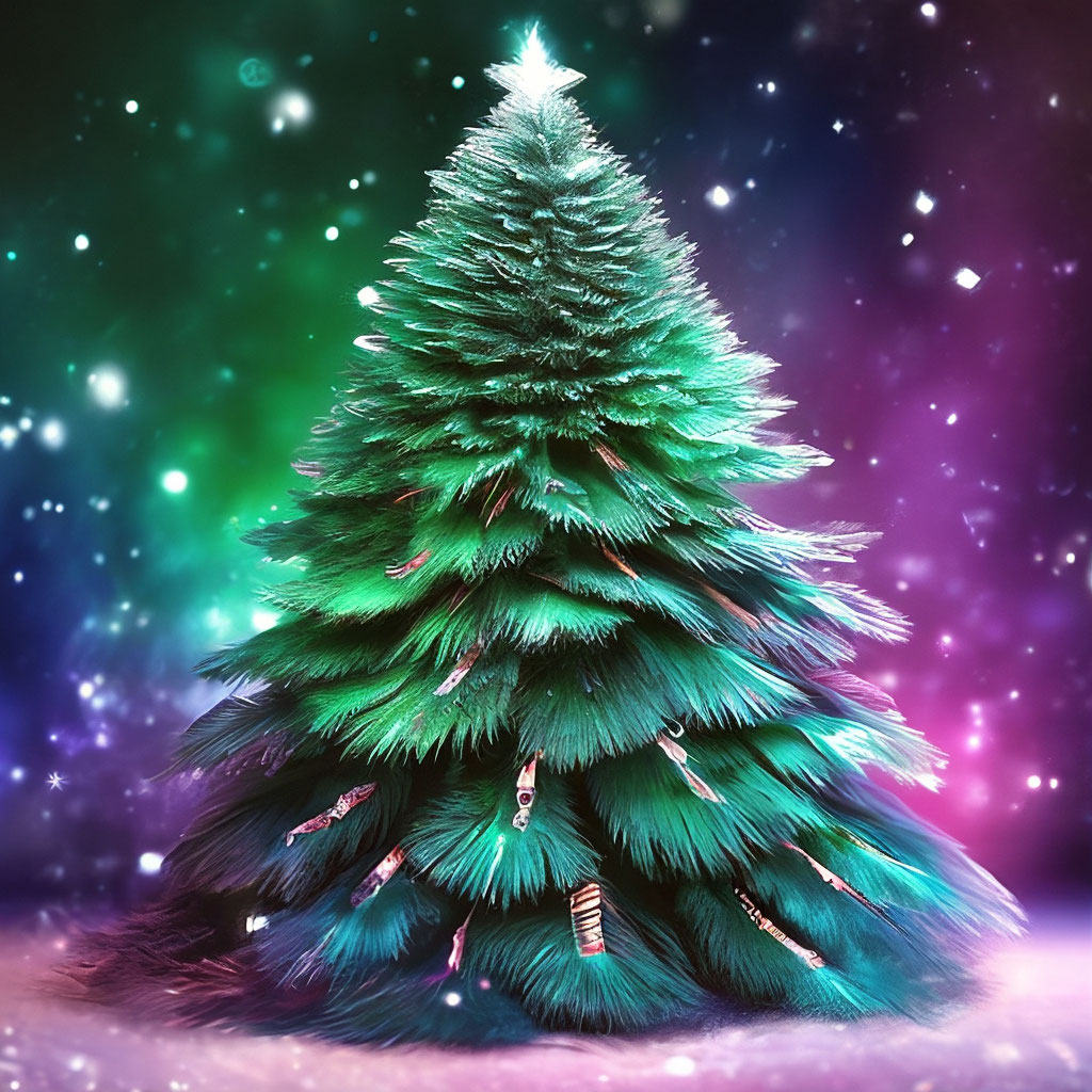 "🎄 Surrealism, beautiful fluffy Christmas tree made of dark green with ...