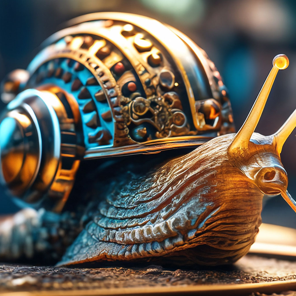 "Highly detailed portrait photography of a snail in the style of steam ...