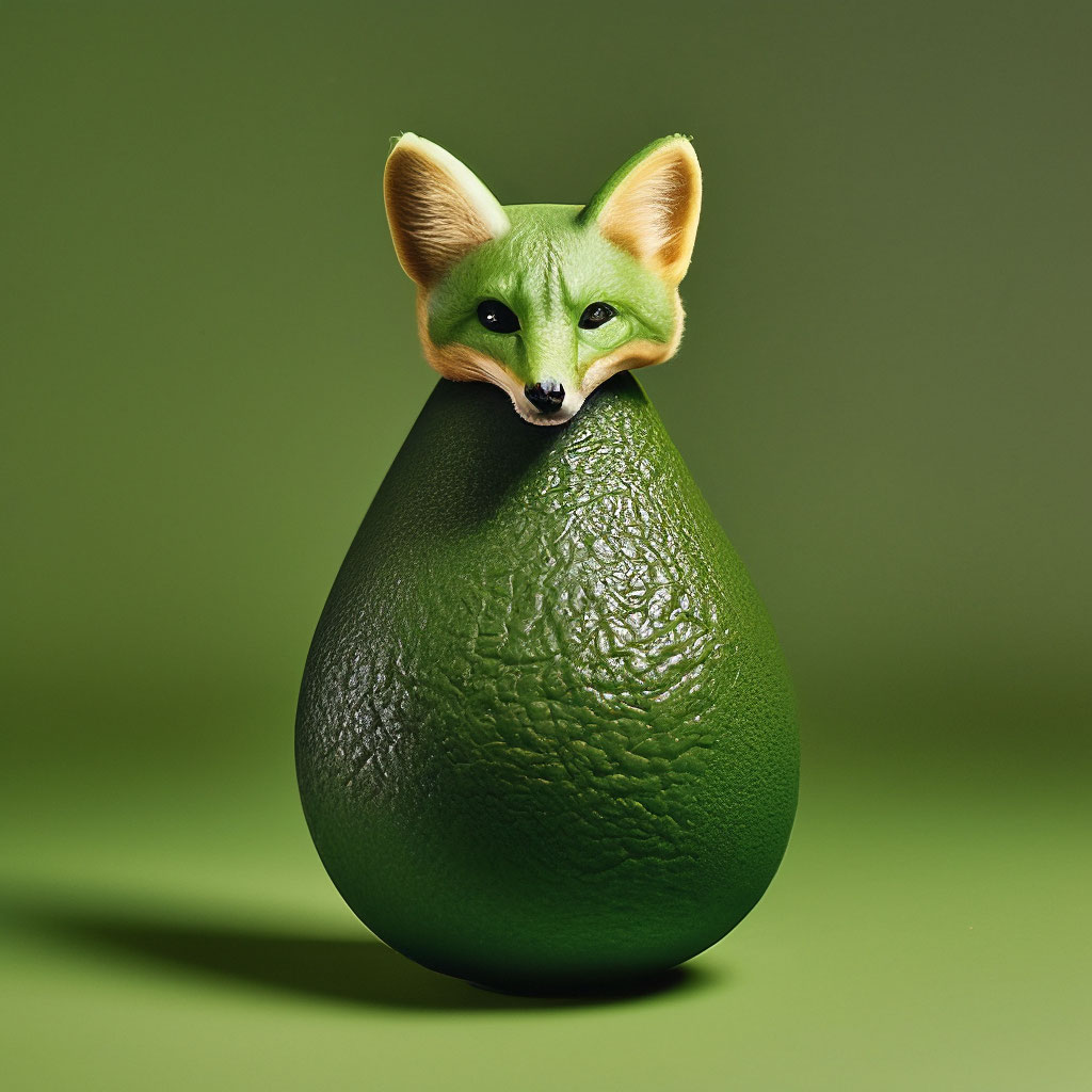 "An avocado has a fox skin instead of its skin" — image created in ...