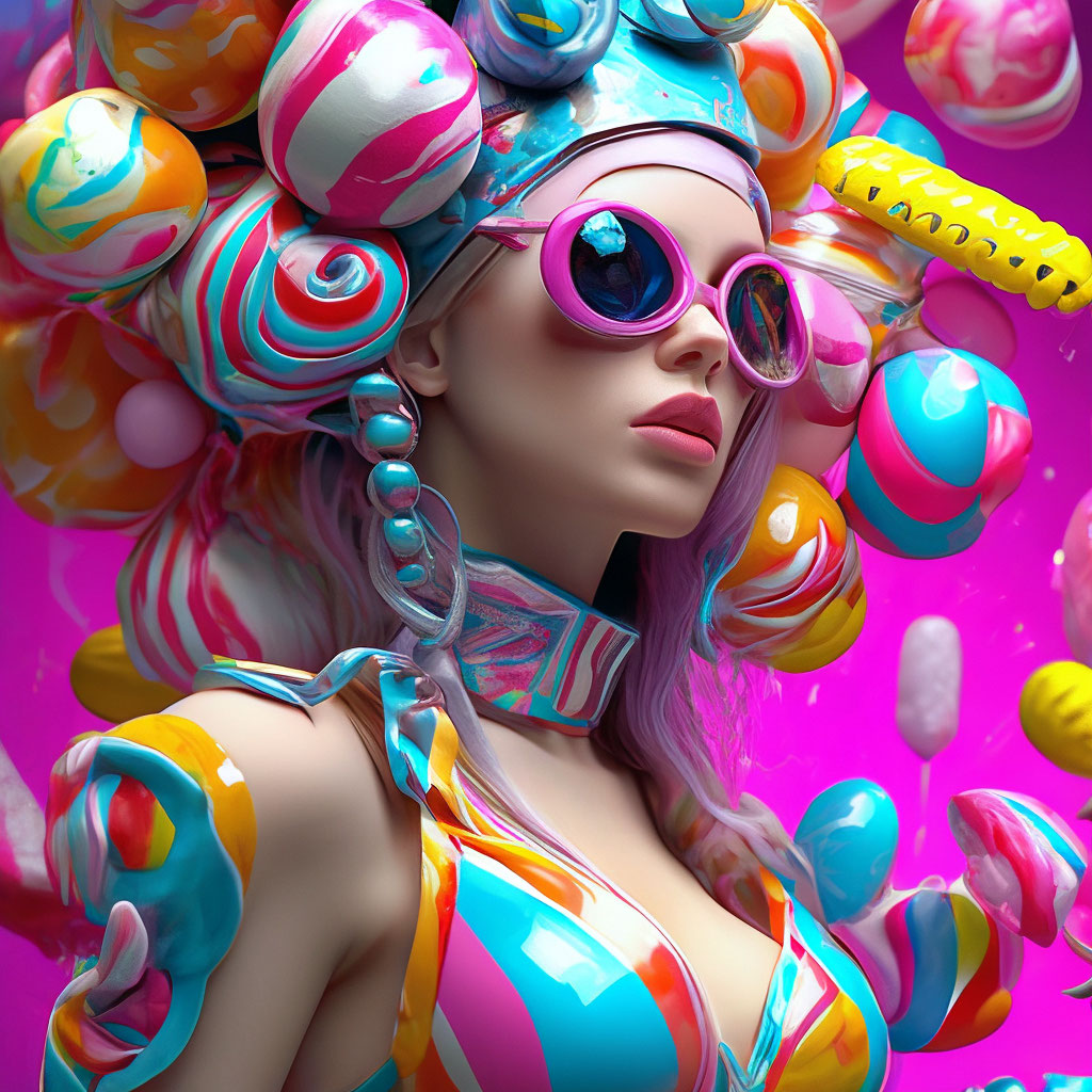 "Rococo girl + cyberpunk on the background of bright candy wrappers ...