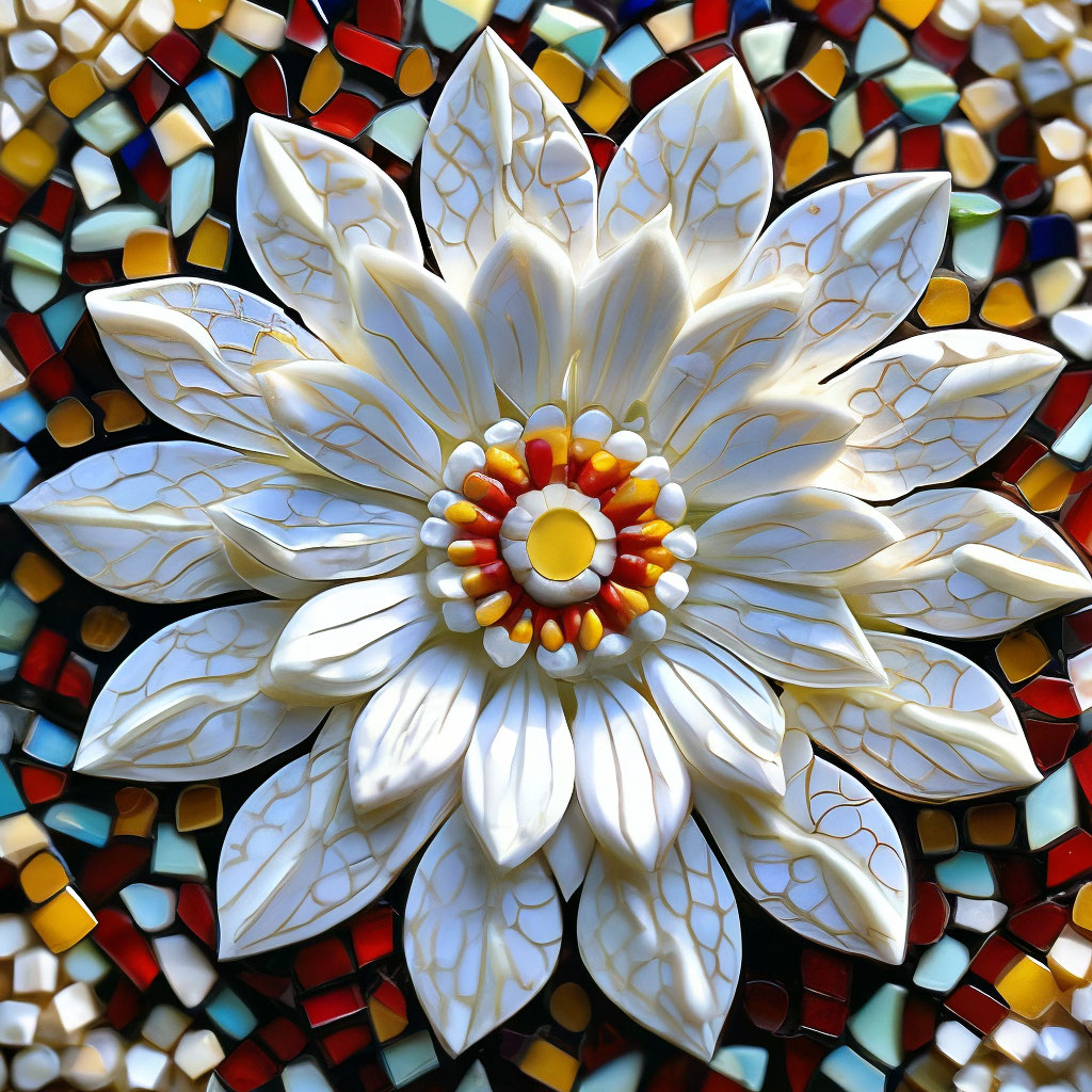 "White daisy made of glass mosaic, sophisticated technique, bright ...