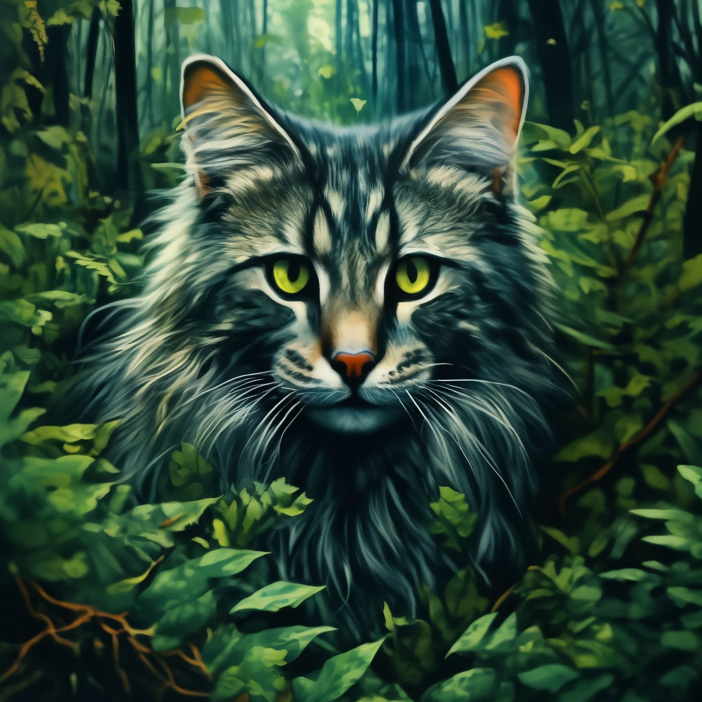 "Dark botanical style, gloomy forest, forest drawing, forest cat in the ...