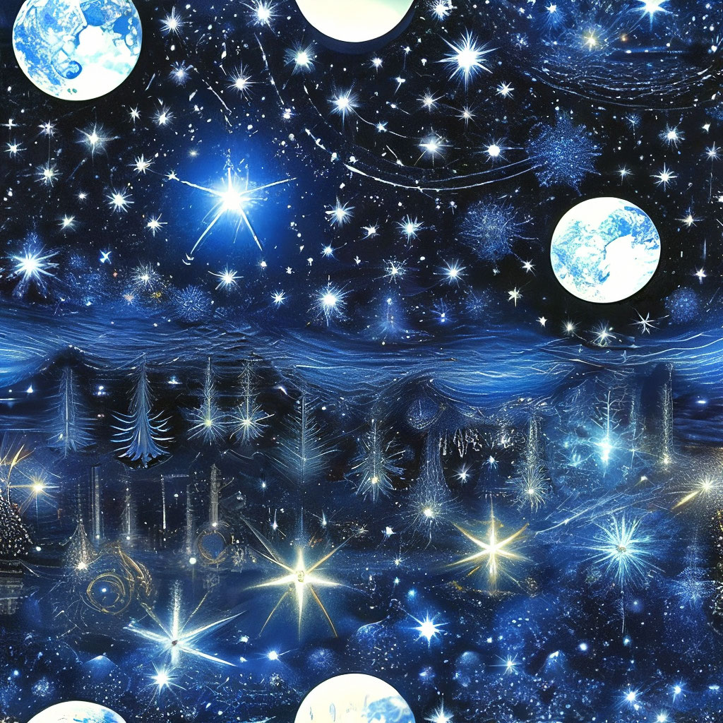 "Night, stars, moon, fractal" — image created in Shedevrum