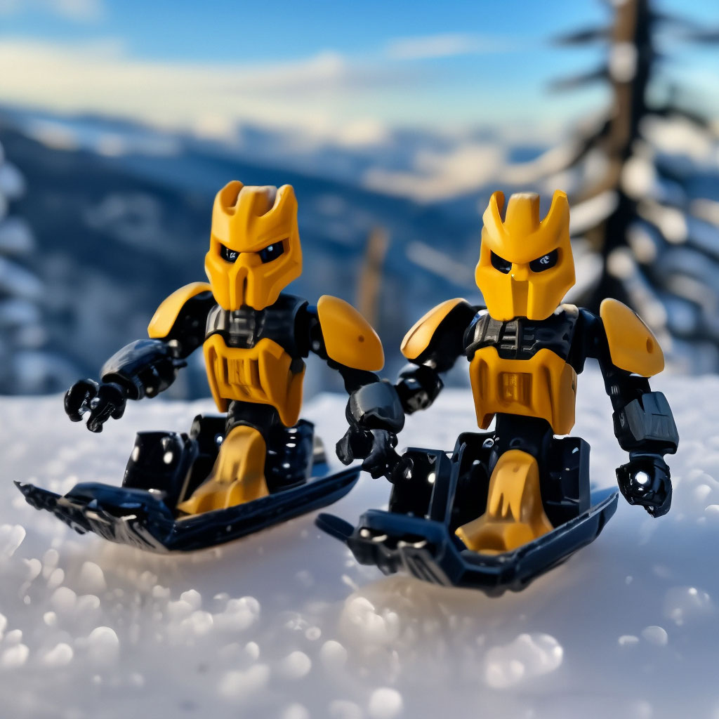 "Bionicle in winter, day 7 Two bionicle characters are sledding down ...