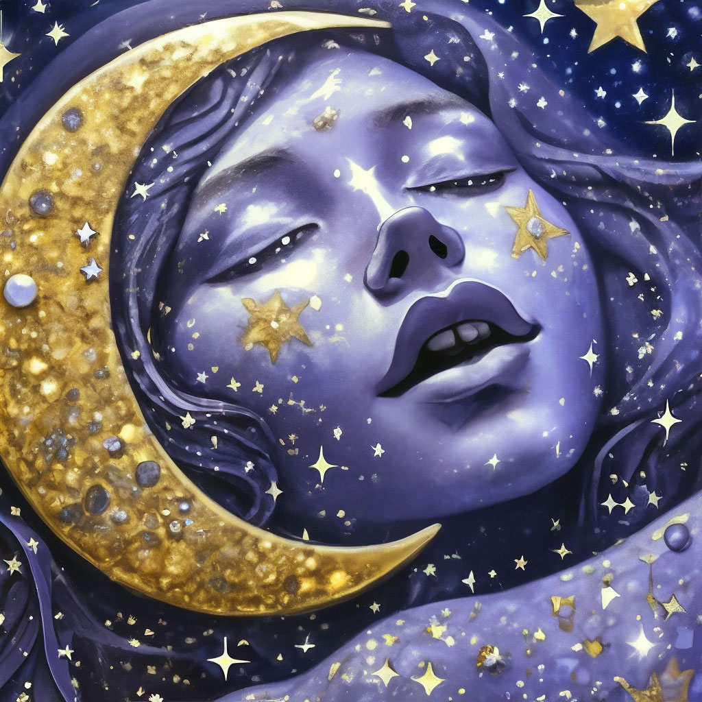 "Anthropomorphic sleepy yawning moon-faced moon, wants to sleep, slit ...